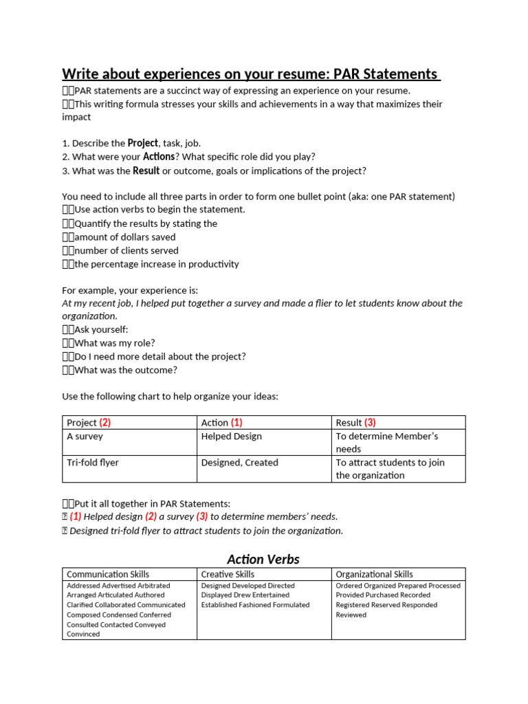 Crafting Effective PAR Statements | PDF