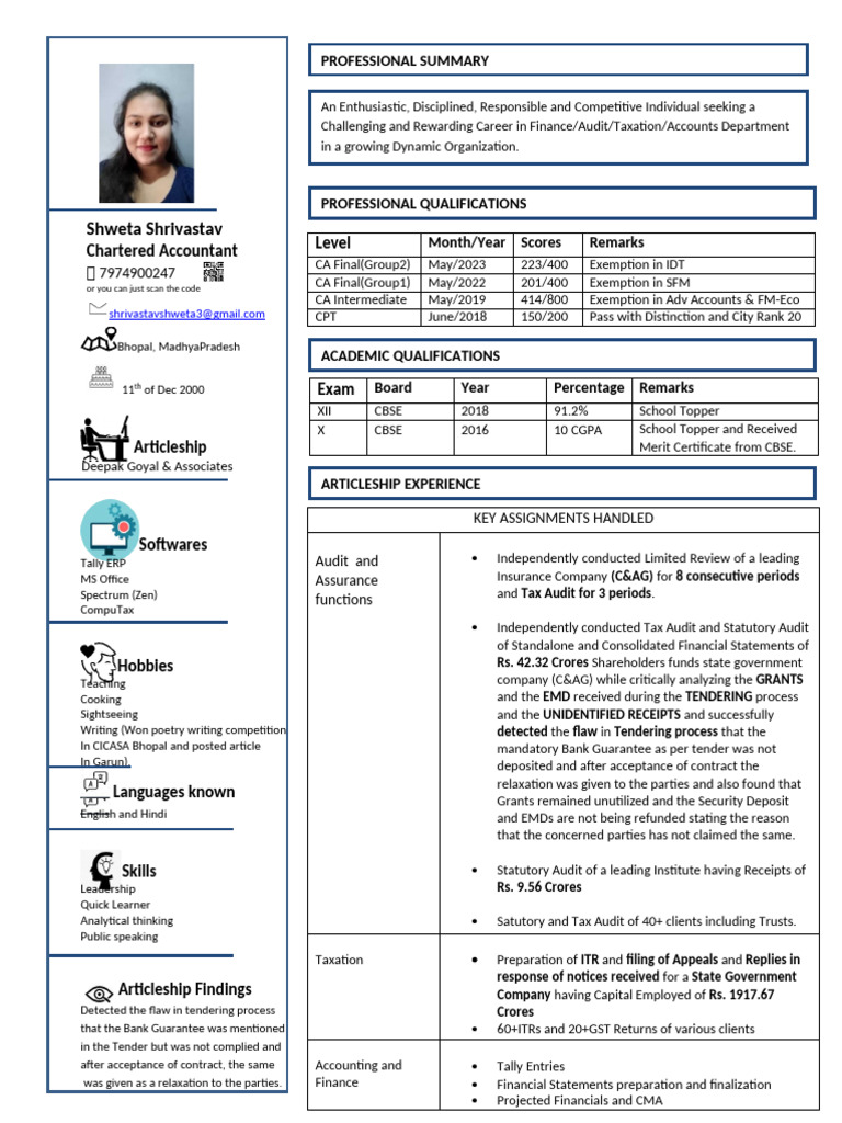 CV CA Shweta Shrivastav | PDF
