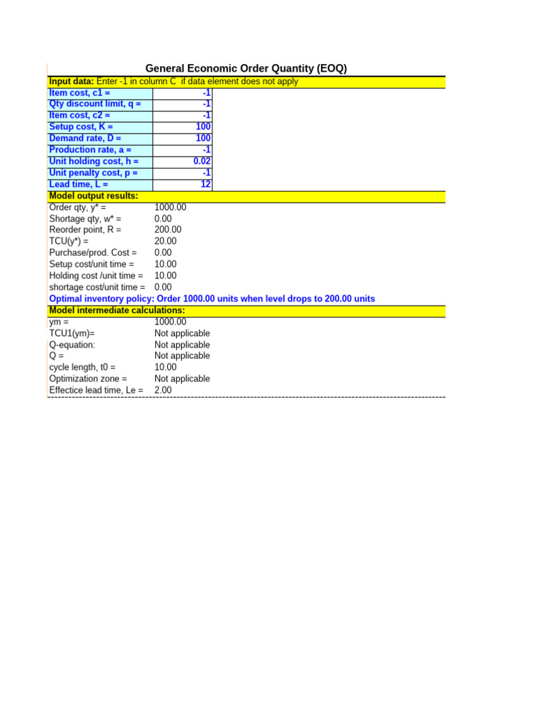 Excel EOQ | PDF