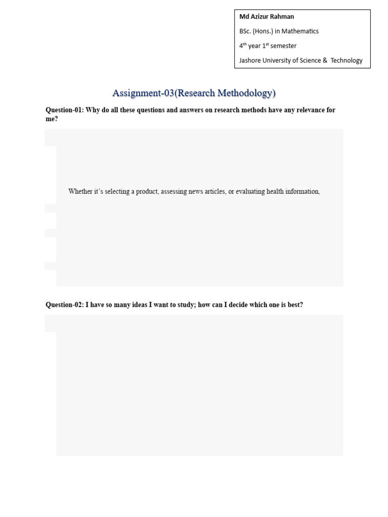 Part 05, Research Methodology (Assignment 3) | PDF | Hypothesis | Null ...