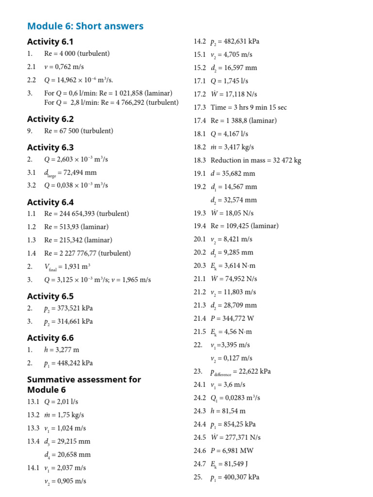 QR23 - Short Answers - Mod - 6 | PDF | Fluid Mechanics | Fluid Dynamics