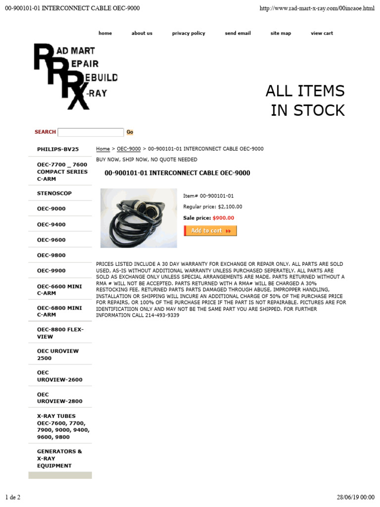 00-900101-01 Interconnect Cable Oec-9000 | PDF