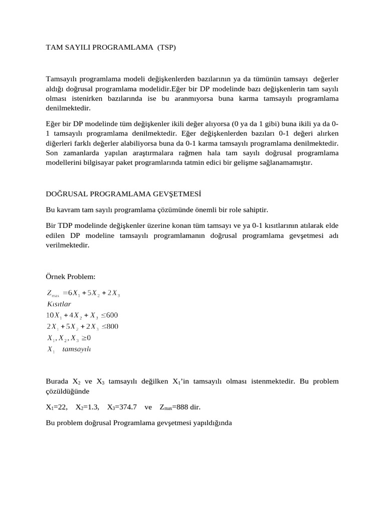 Tam Sayılı Programlama Ders Notu | PDF