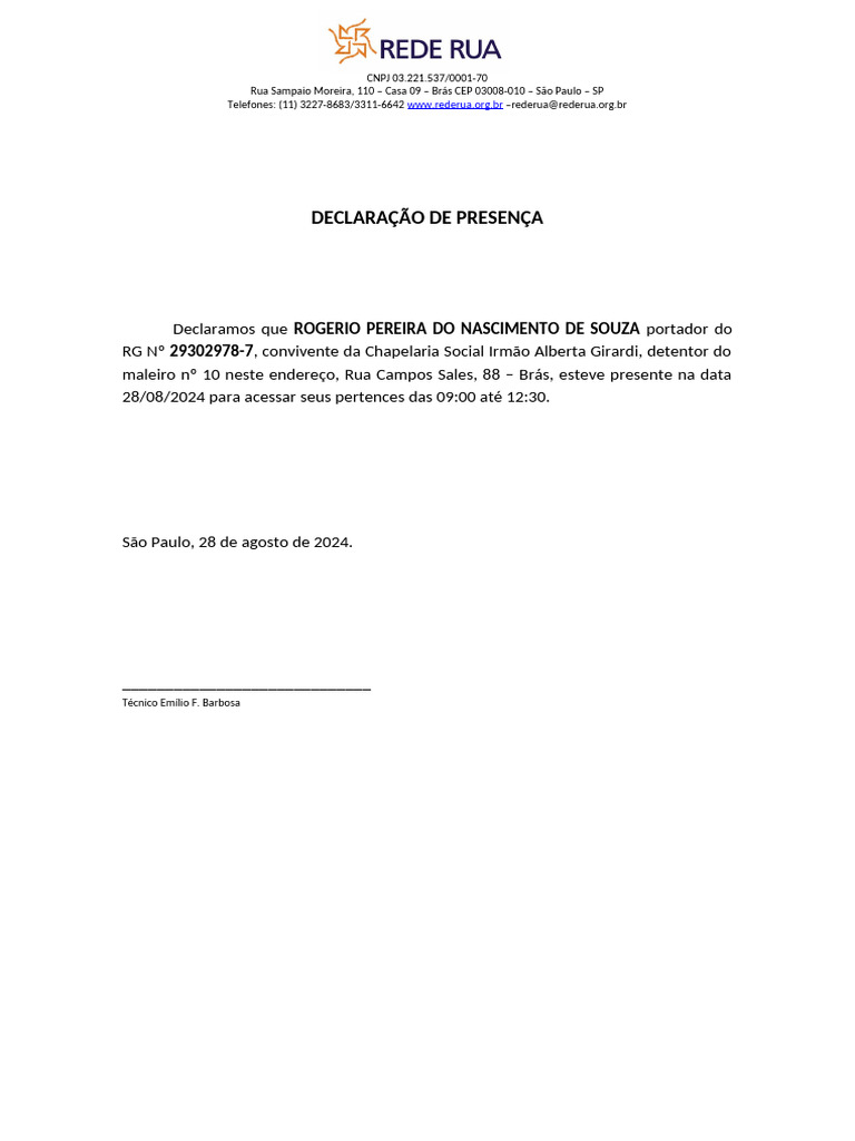 Modelo - Declaração de Presença | PDF