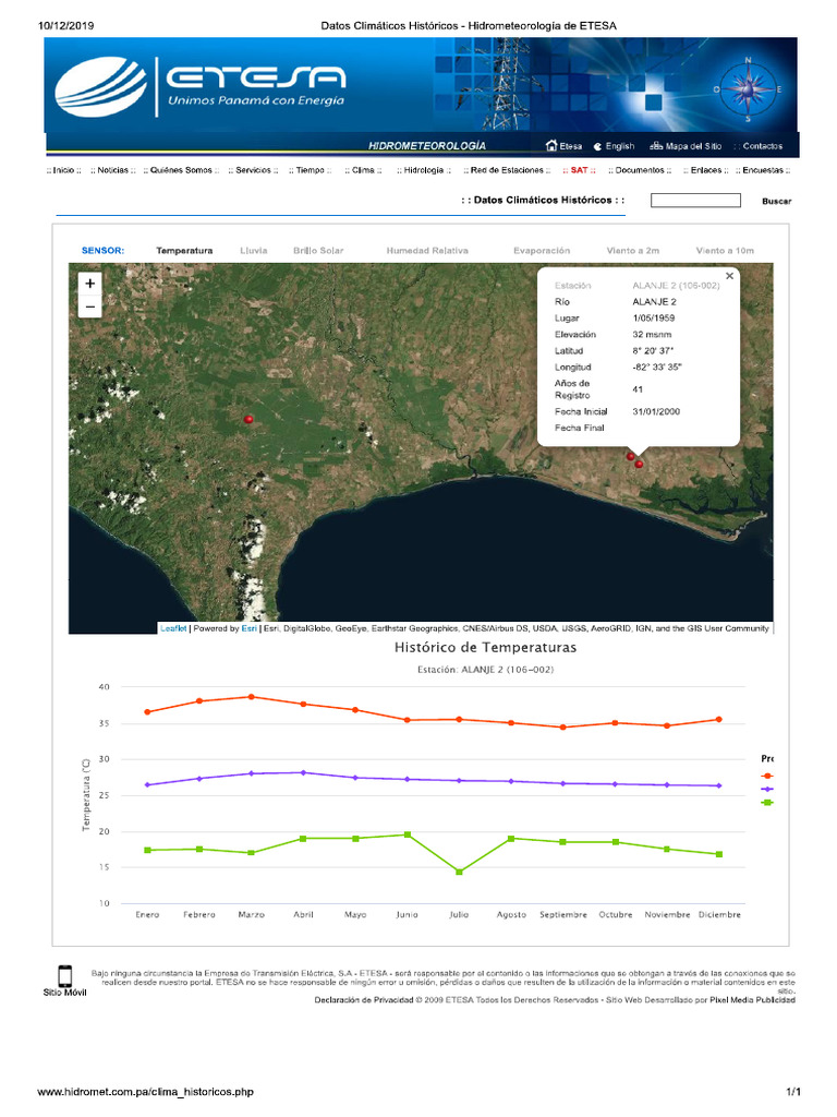 Datos Climáticos Históricos - Hidrometeorología de ETESA | PDF