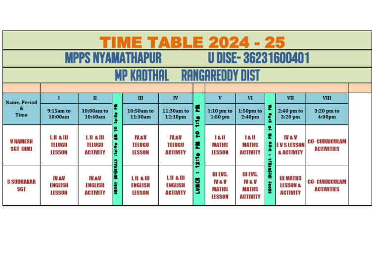 P Teacher Time Table 3 | PDF