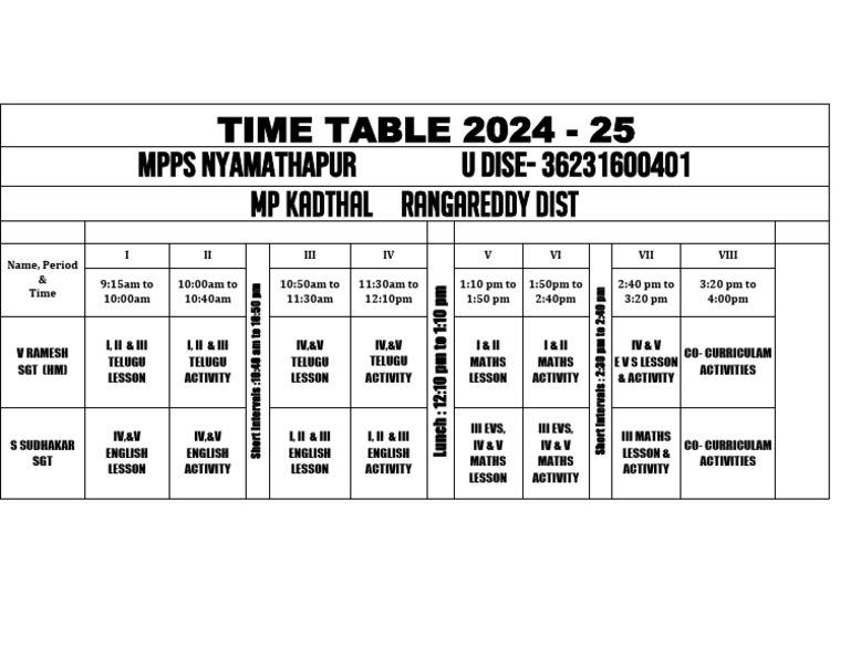 2024-25 Primary School Time Table | PDF