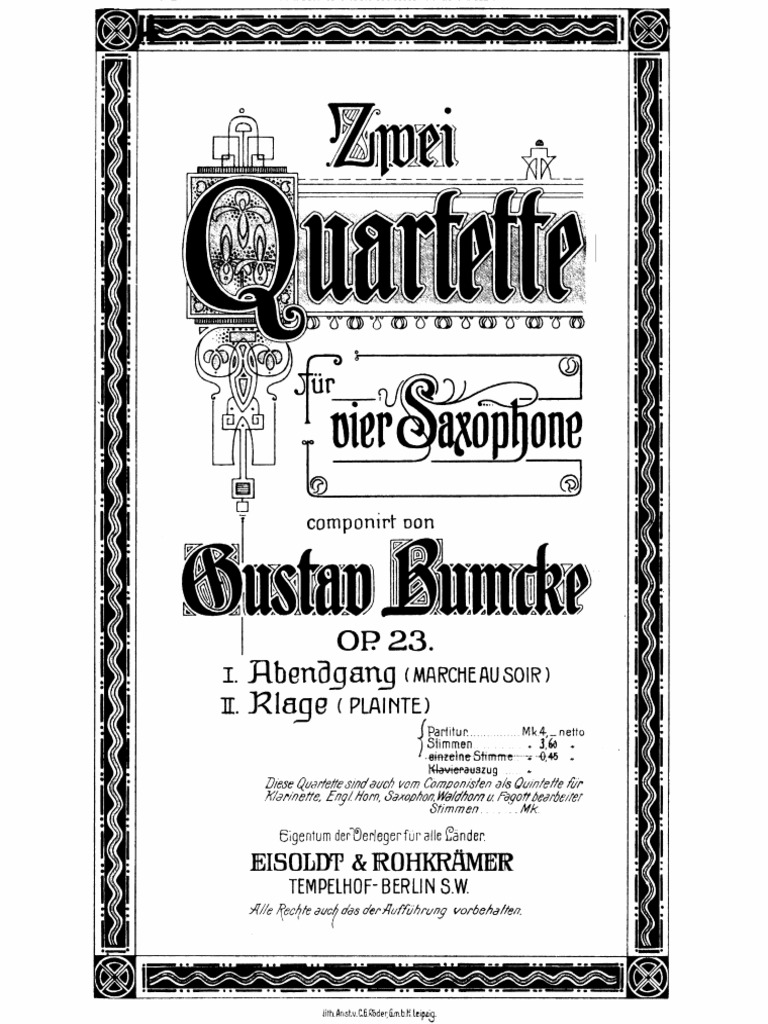 Bumcke - 2 Quartets Op.23 - Parts | PDF