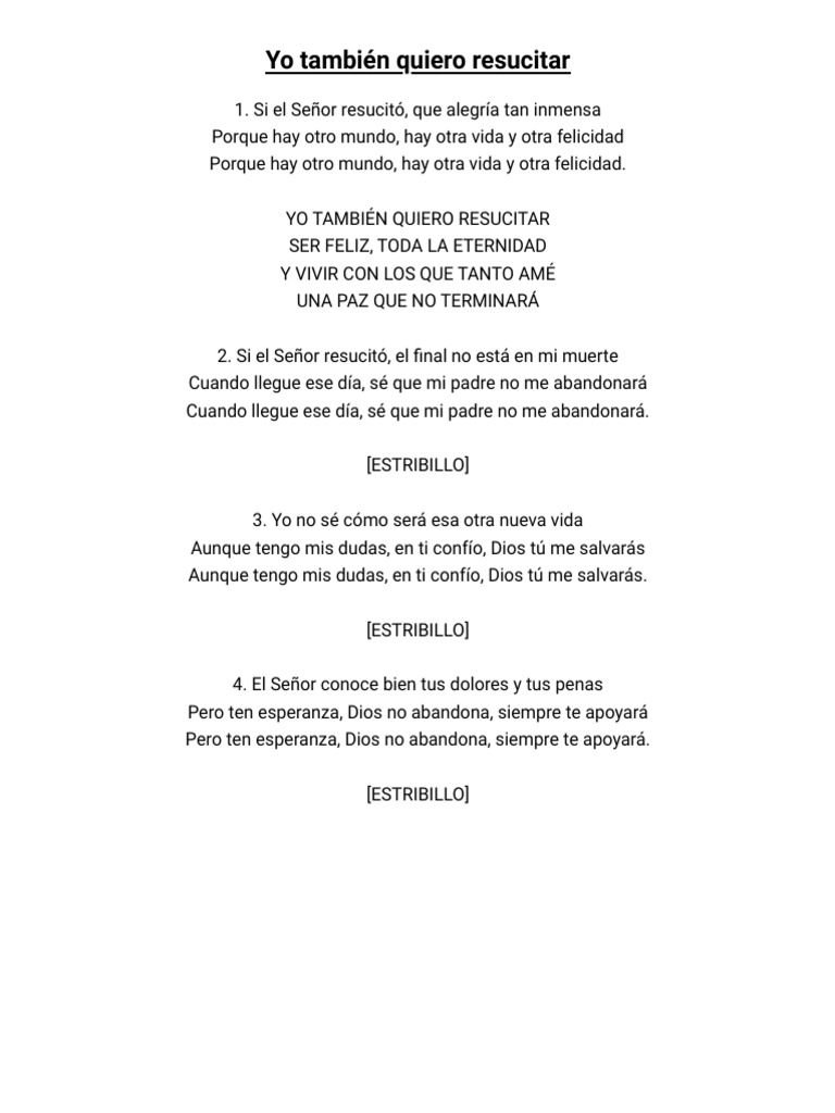 Letra de Yo También Quiero Resucitar. Coro Parroquial de Esteiro | PDF