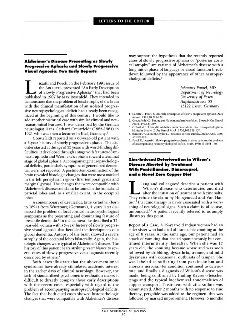 Alzheimer's Disease Presenting As Slowly Progressive Aphasia and Slowly ...