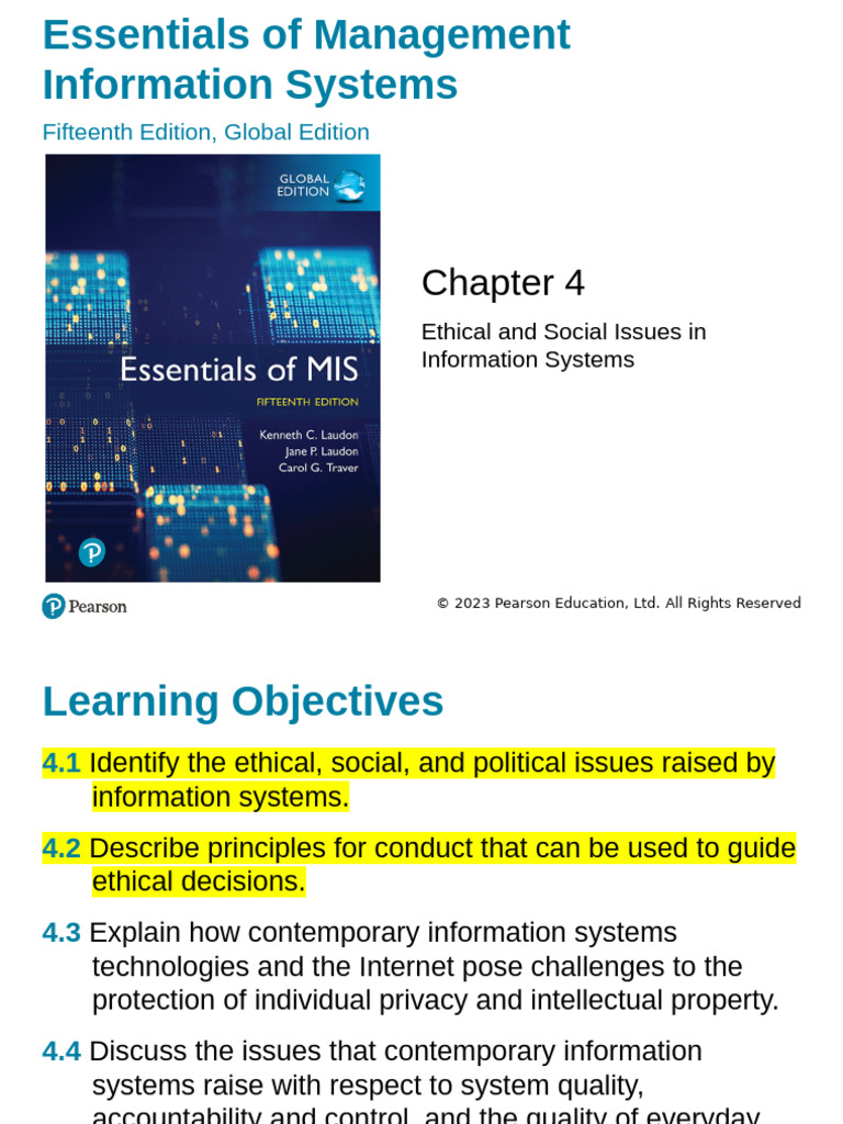 Fifteenth Edition, Global Edition: Ethical and Social Issues in Information Systems | PDF ...