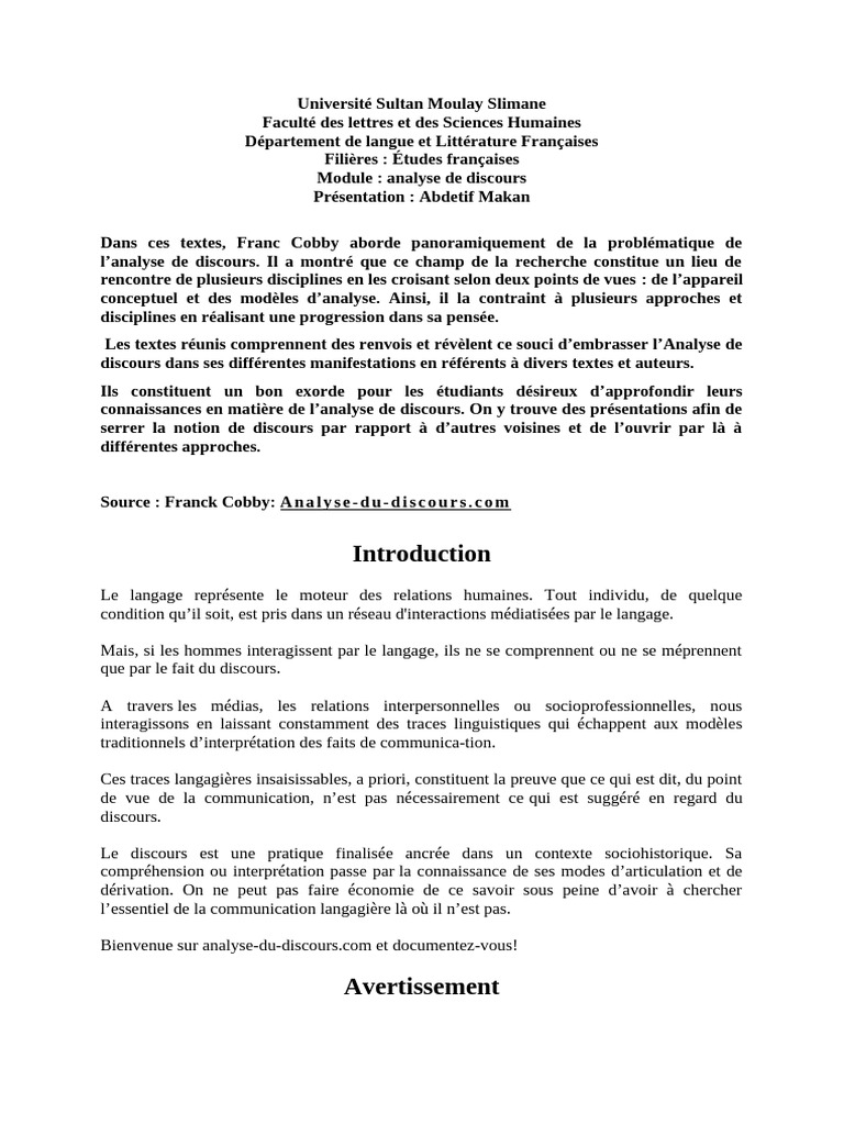 Anayse de Discours II | PDF | Discours (linguistique) | Linguistique