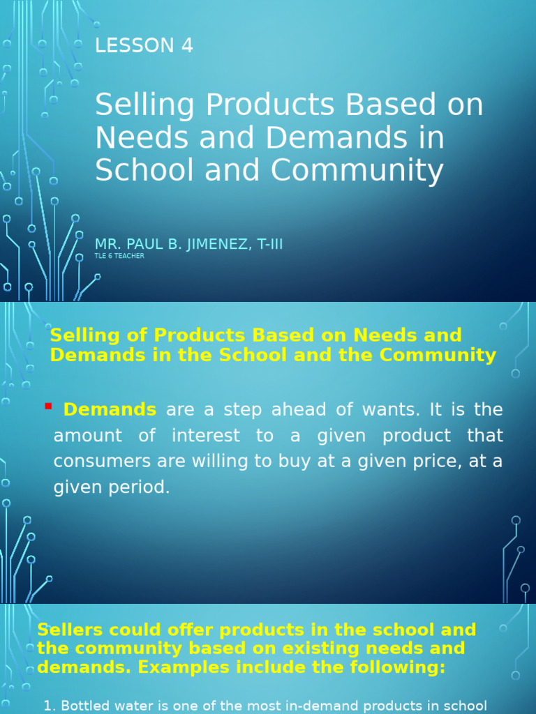 ICT&ENTREP LESSON 4 Selling Products Based on Needs and Demands in School and Community | PDF