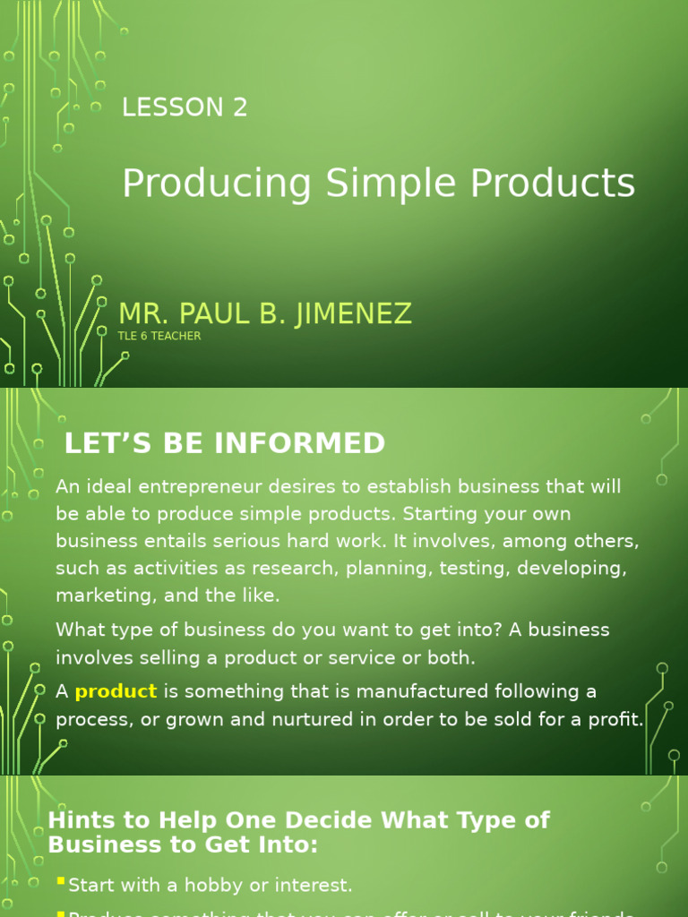 Ict&entrep Lesson 2 Producing Simple Products | PDF | Self-Improvement