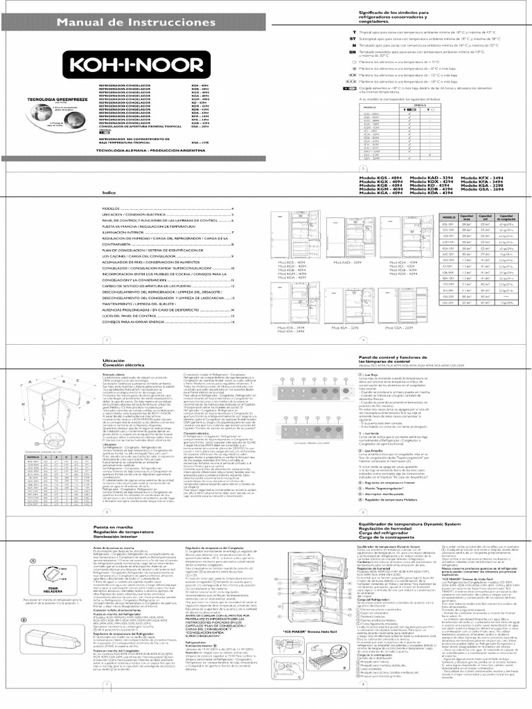 Manual Heladeras Kohinoor | PDF