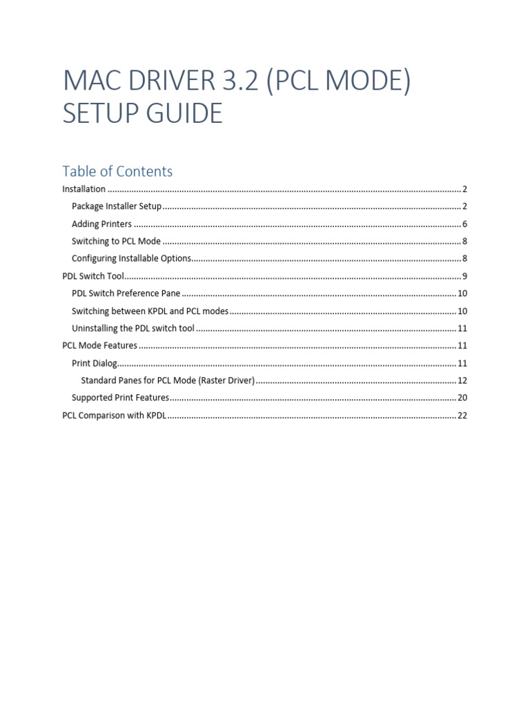 Mac Driver PCL Mode Setup Guide | PDF | Installation (Computer Programs) | Printer (Computing)