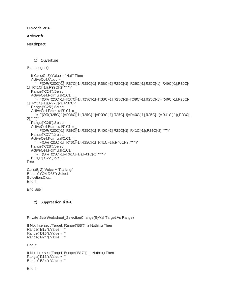 Les code VBA | PDF