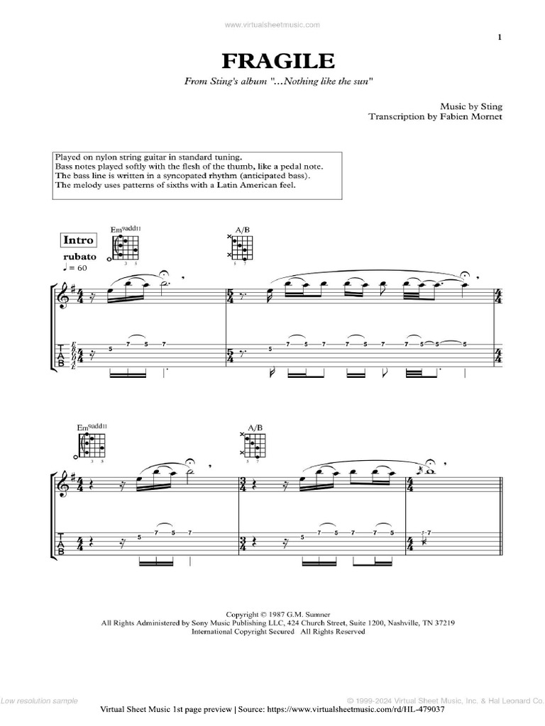 Fragile Sheet Music For Guitar Solo PDF | PDF