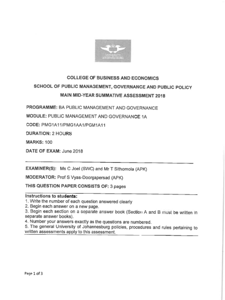 UJ Public Admin Paper | PDF