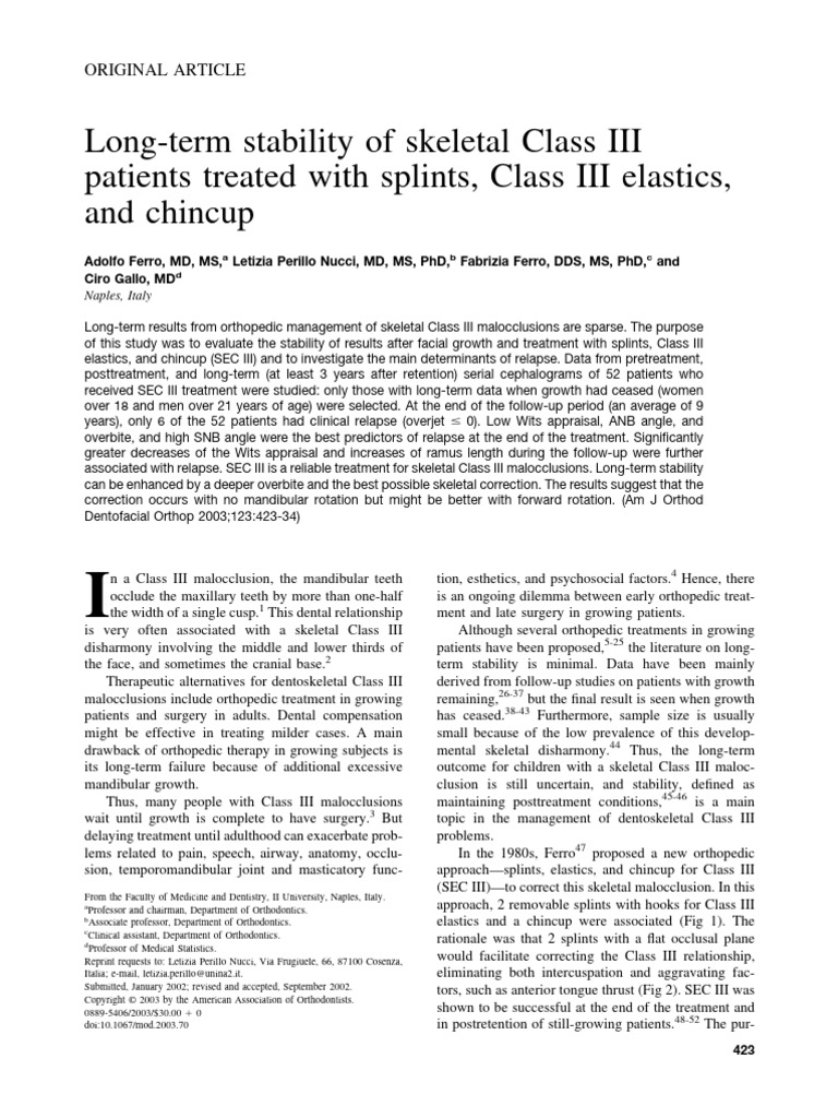 Long Term Stability of Skeletal Class II | PDF | Dental Anatomy ...