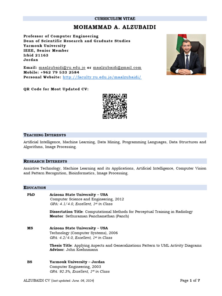 Mohammad A. Alzubaidi: Curriculum Vitae | PDF | Computer Science | Machine Learning