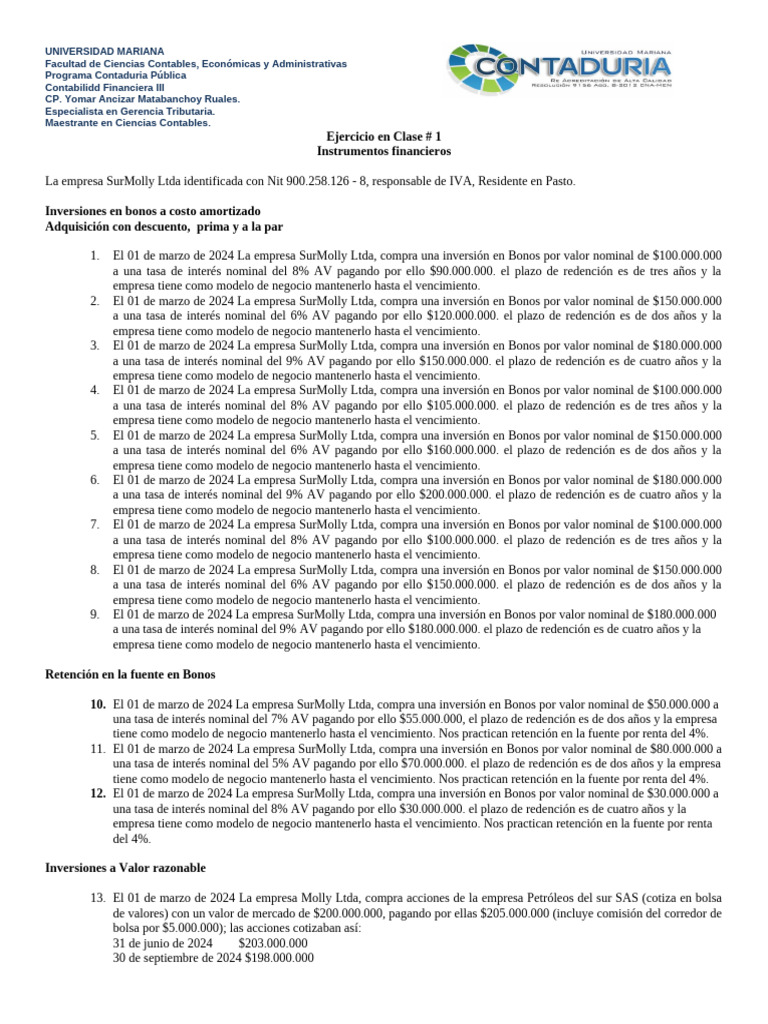 Ejercicio en Clase | PDF | Compartir (Finanzas) | Depreciación