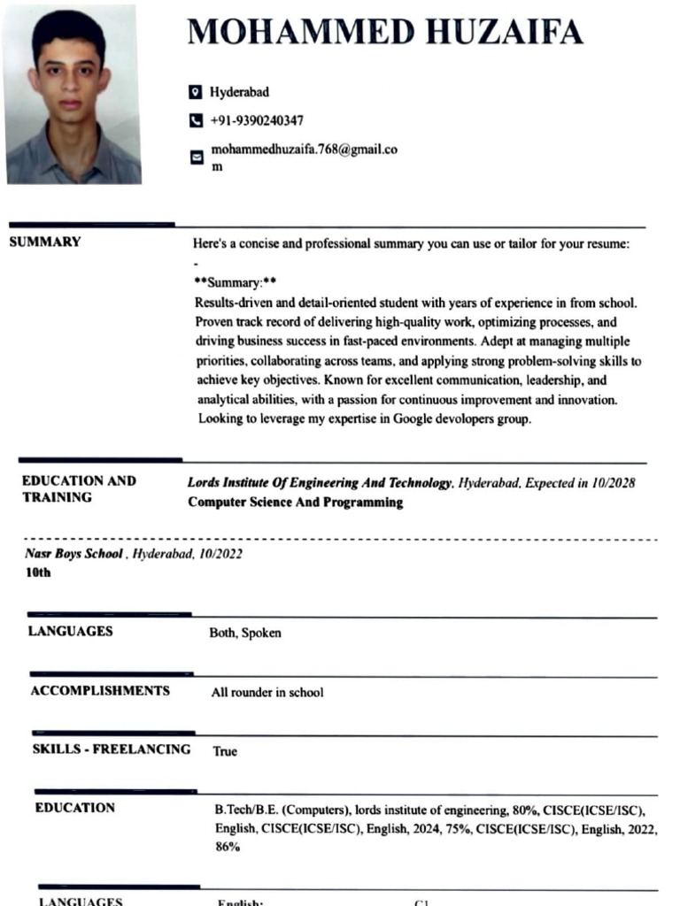 Huzaifa Resume | PDF | Career & Growth | Business