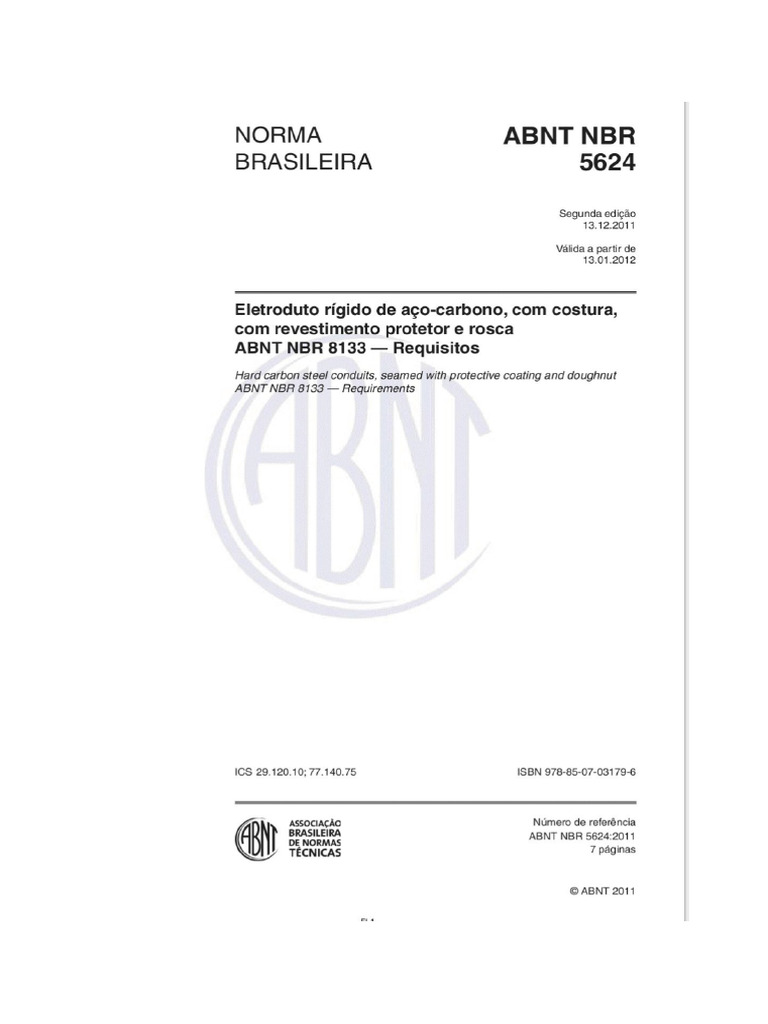 NBR 5624 de 12.2011 - Eletroduto Rígido de Aço-Carbono, Com Costura ...