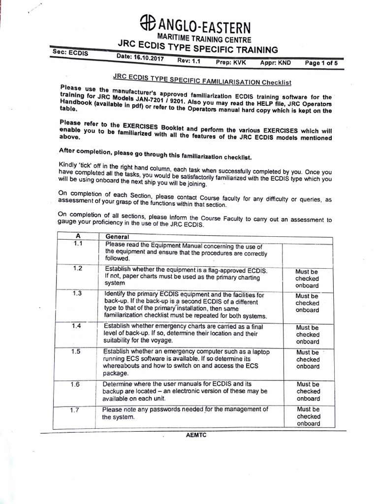 JRC Type Specific Checklist | PDF | Navigation