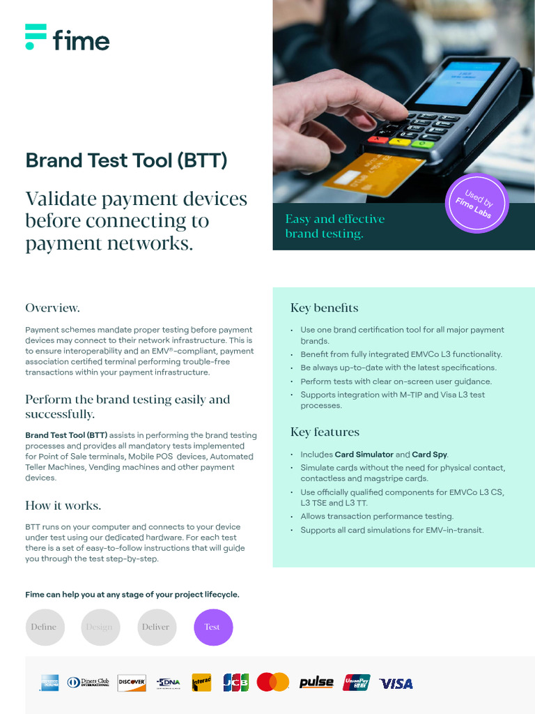 Fime Brand Test Tool (BTT) Flyer | PDF | Emv | Debit Card