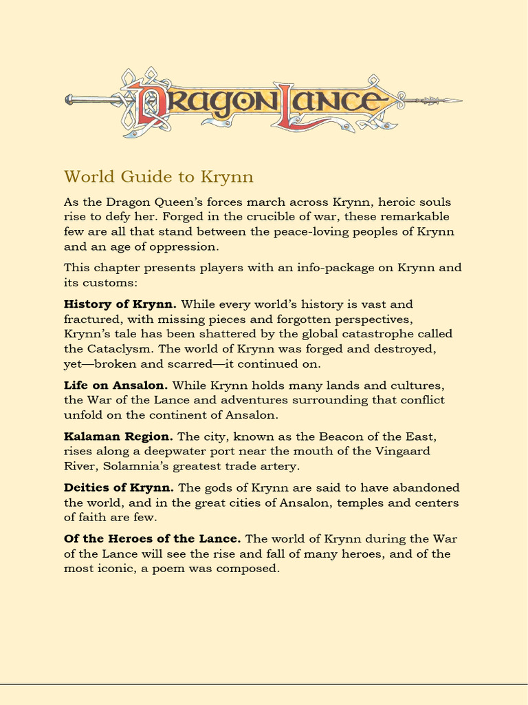 Krynn: A Hero's Guide | PDF | Dragonlance