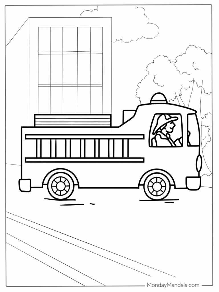 Coloring Sheet of A Simple Fire Truck For Kids | PDF