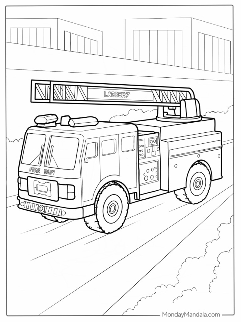 Fire Truck With Ladder Coloring Page | PDF
