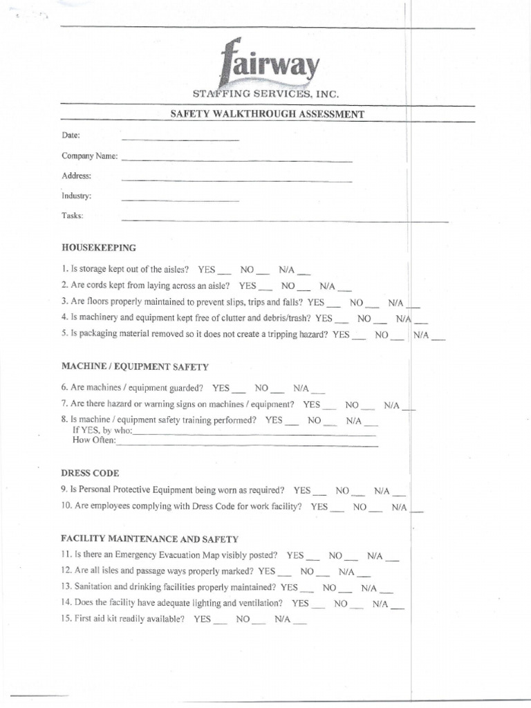Safety Warehouse Walkthrough Assessment | PDF
