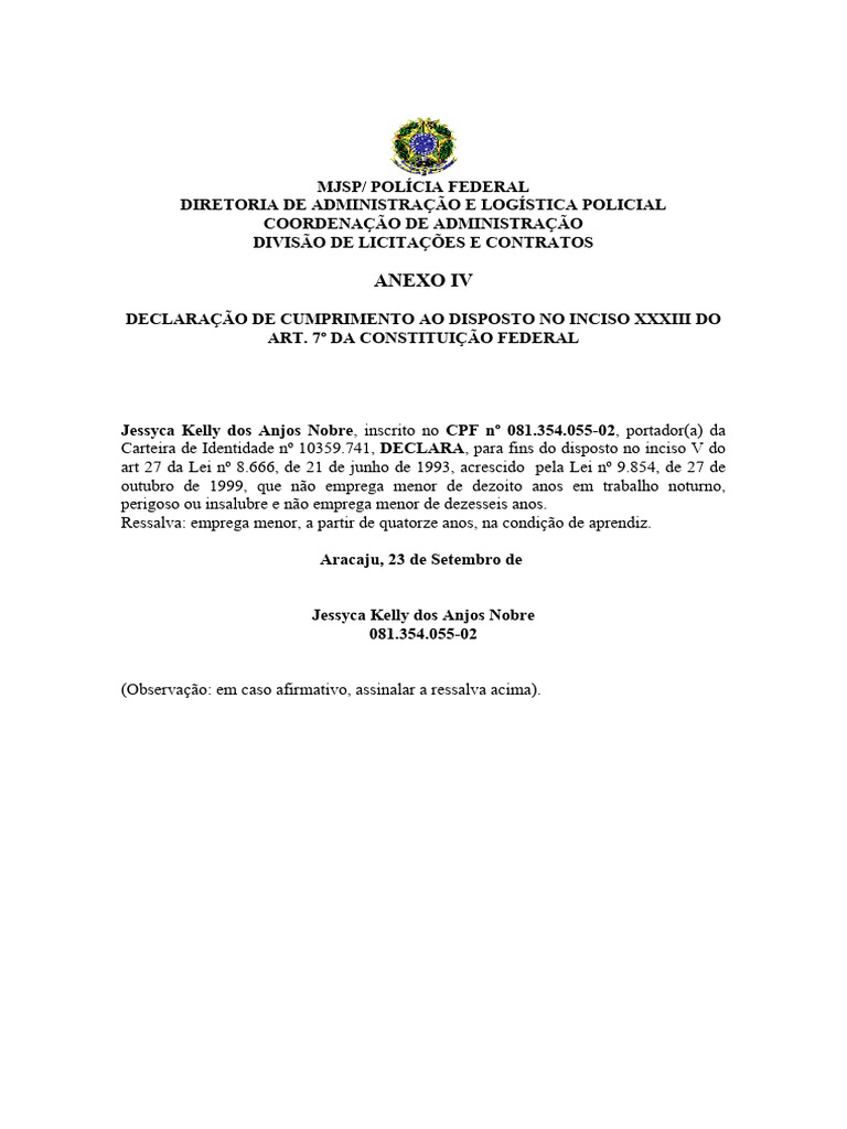 Anexo IV 2013 Modelo de Declaracao de Cumprimento PDF | PDF