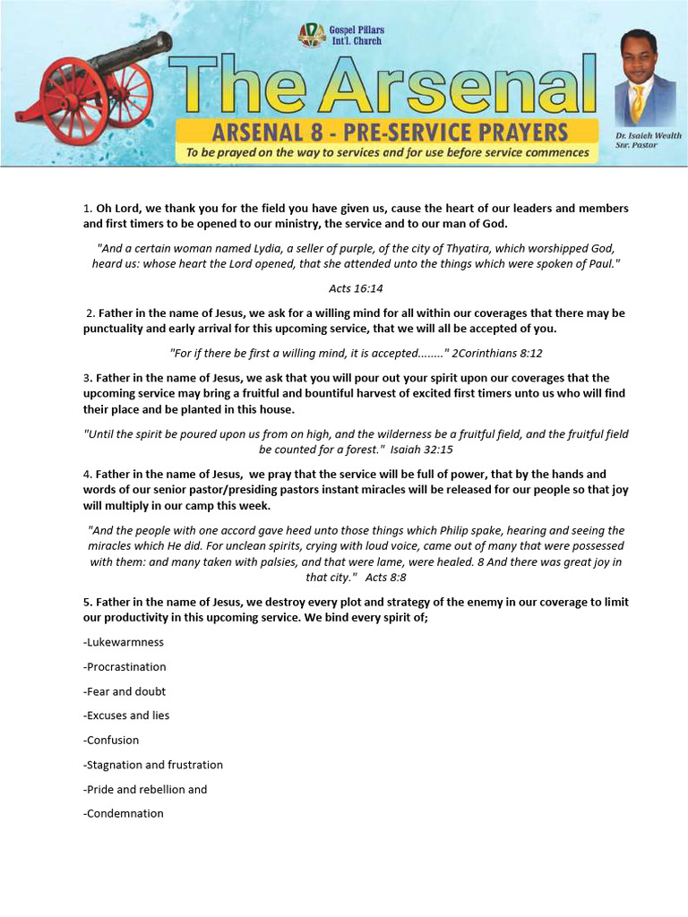 Arsenal 8 - PRE-SERVICE PRAYERS-1 | PDF | Theology | Religious Belief And Doctrine