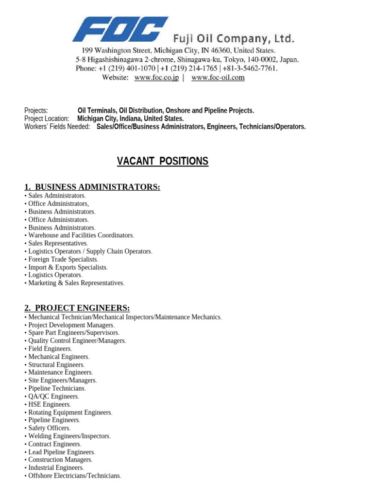 Fuji Oil Company Positions | PDF