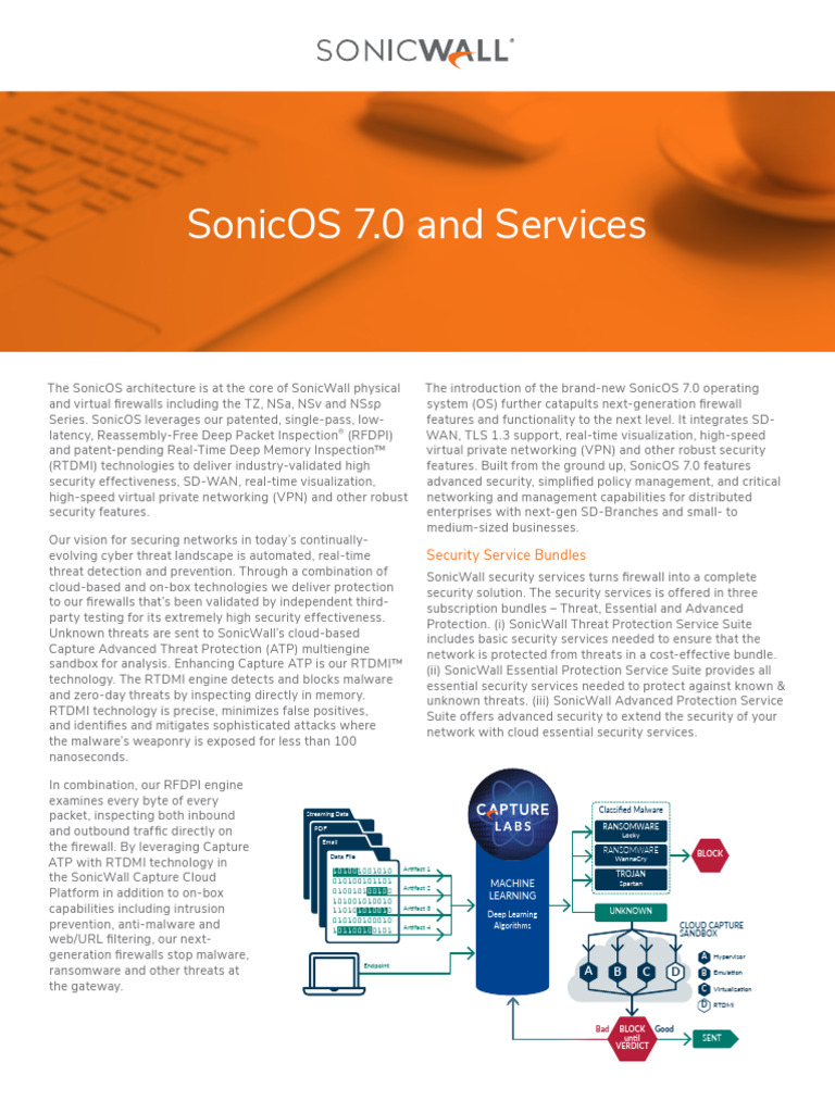 Sonicos 7 0 and Services Datasheet | PDF | Computer Network | Malware