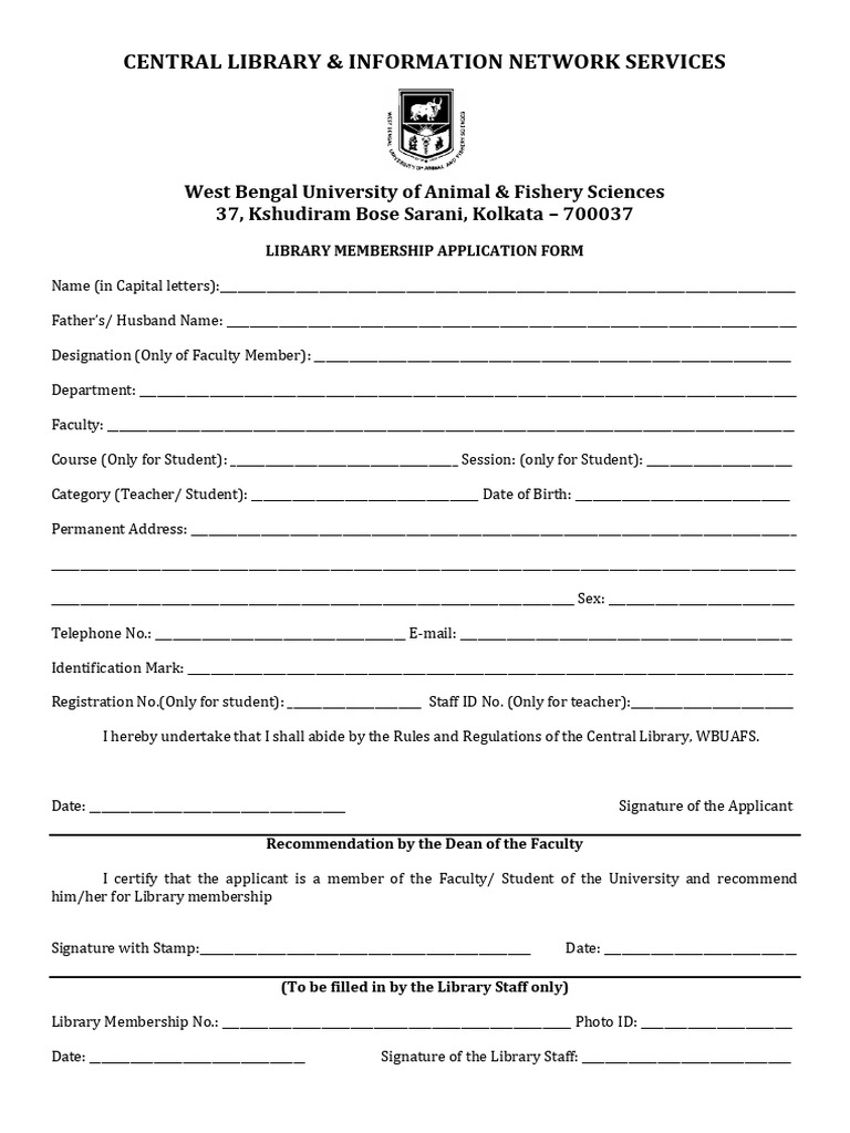 Library Membership Form | PDF | Authentication | Government And Personhood