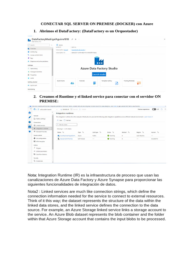 CONECTAR SQL SERVER ON PREMISE Datafactory | PDF