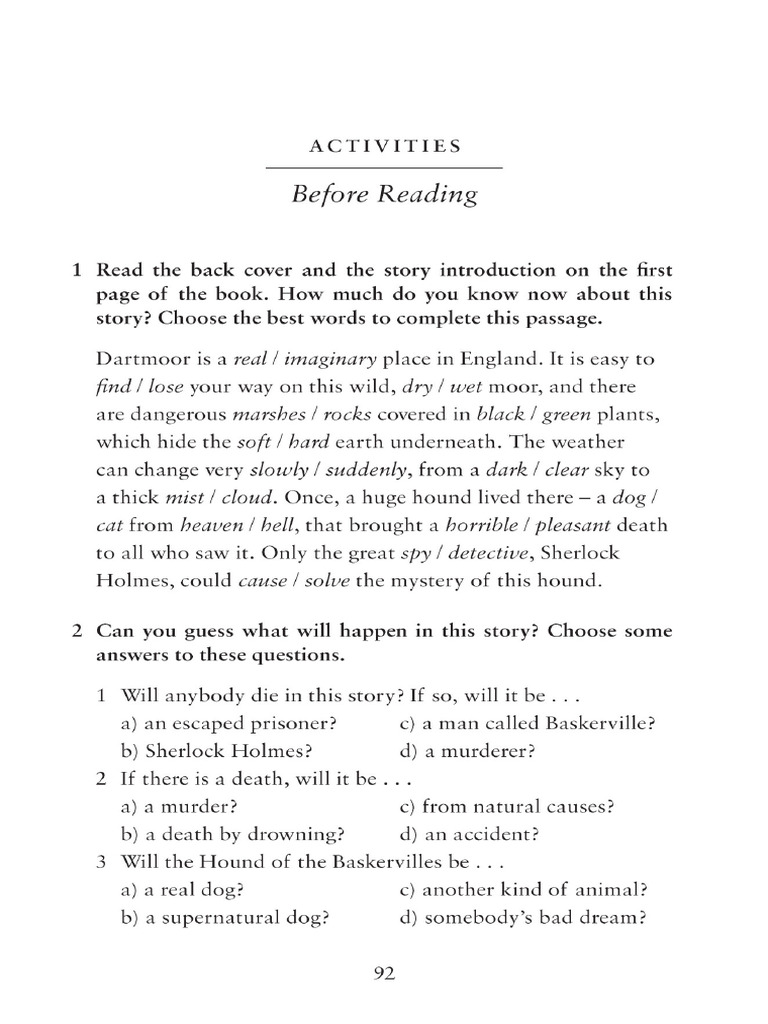 The Hound of The Baskervilles Activities | PDF
