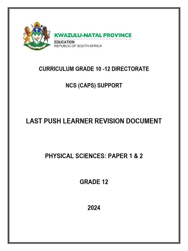 Physical Sciences Final Revision Document 2024 | PDF | Force | Momentum