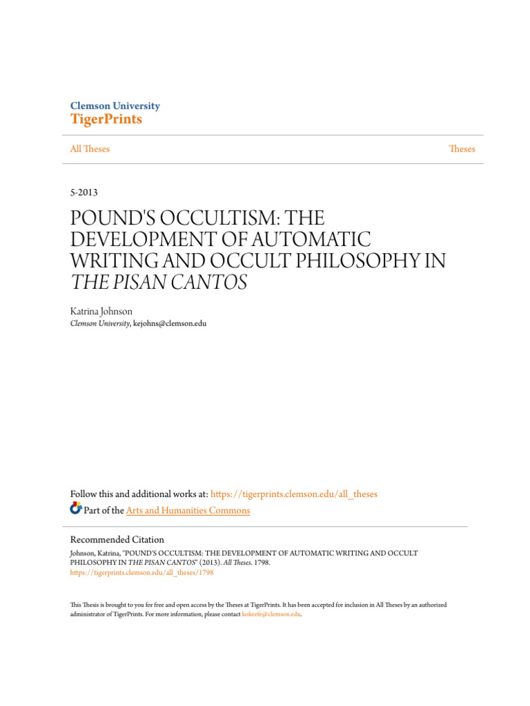 Ezra Pound and Occultism - The Development of Automatic Writing and ...