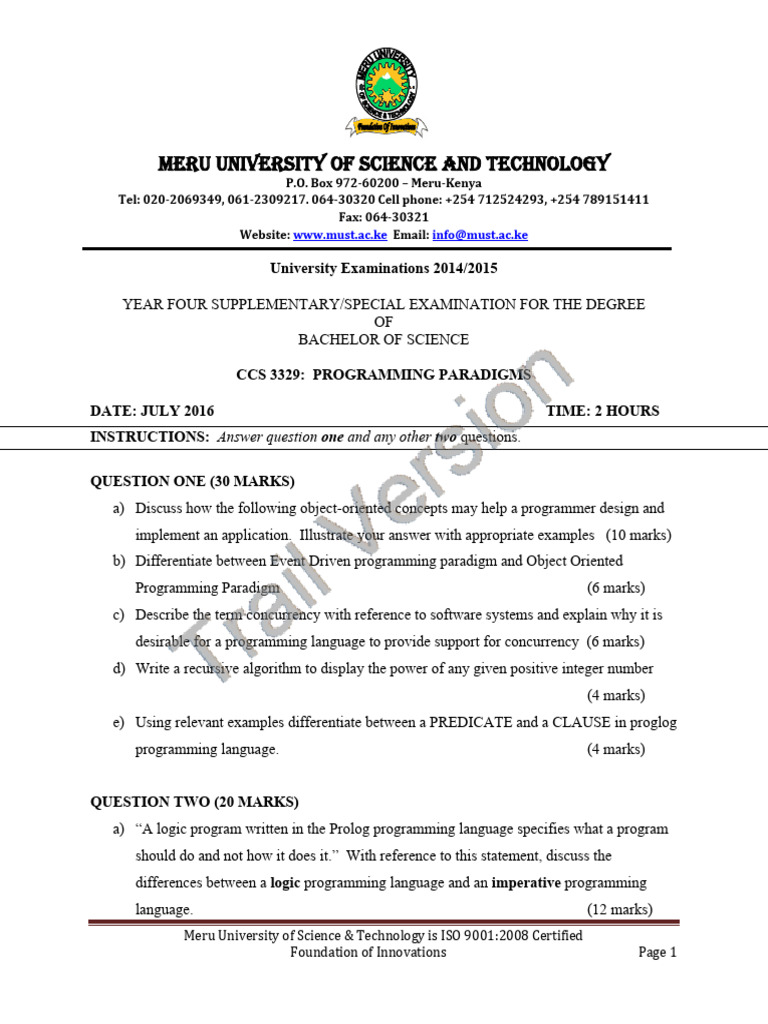 Programming Paradigms Exam 2016 | PDF | Theoretical Computer Science | Mathematical Logic