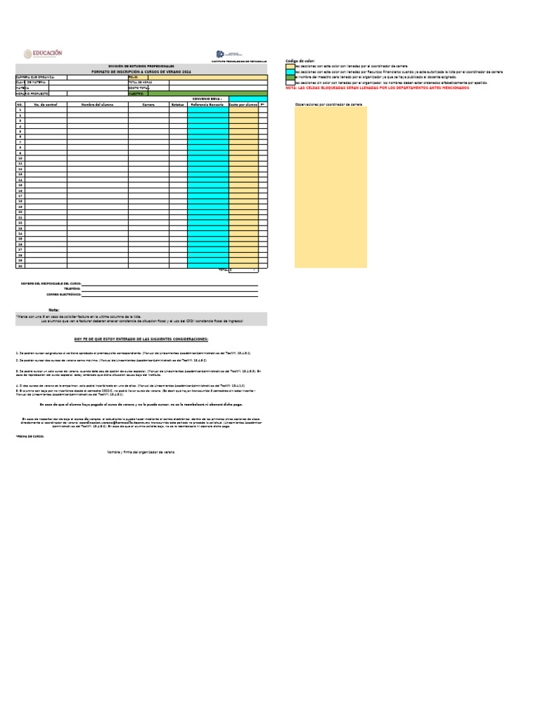 00 - Formato General Lista de Verano 2024 | PDF