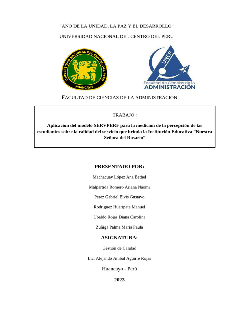 Modelo SERVPERF - Cuestionario | PDF | Maestros | Escuelas