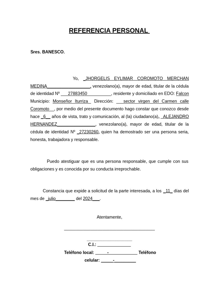 Plantilla de Constancia Personal en Venezuela | PDF | Derecho