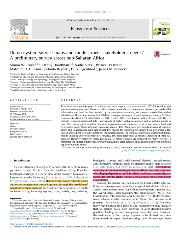Do Ecosystem Service Maps and Models Meet Stakeholders' Needs? A ...