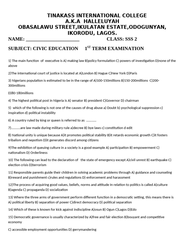 Civic Sss Third Term Exam ( | PDF | Thermometer | Temperature