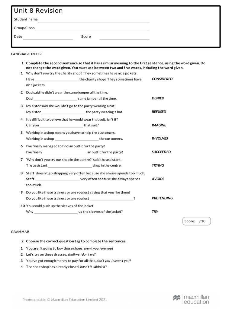 8A Unit 8 Revision | PDF | Clothing | Fashion